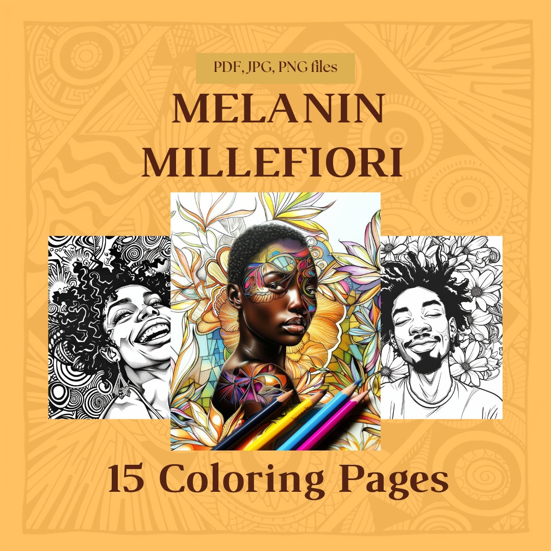Melanin Millefiori Coloring Pages | Jpg Png Zip | Letter Size Printable ...