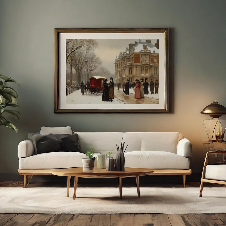 Victorian Winter Street Scene Art Print, Vintage Christmas Wall Art ...
