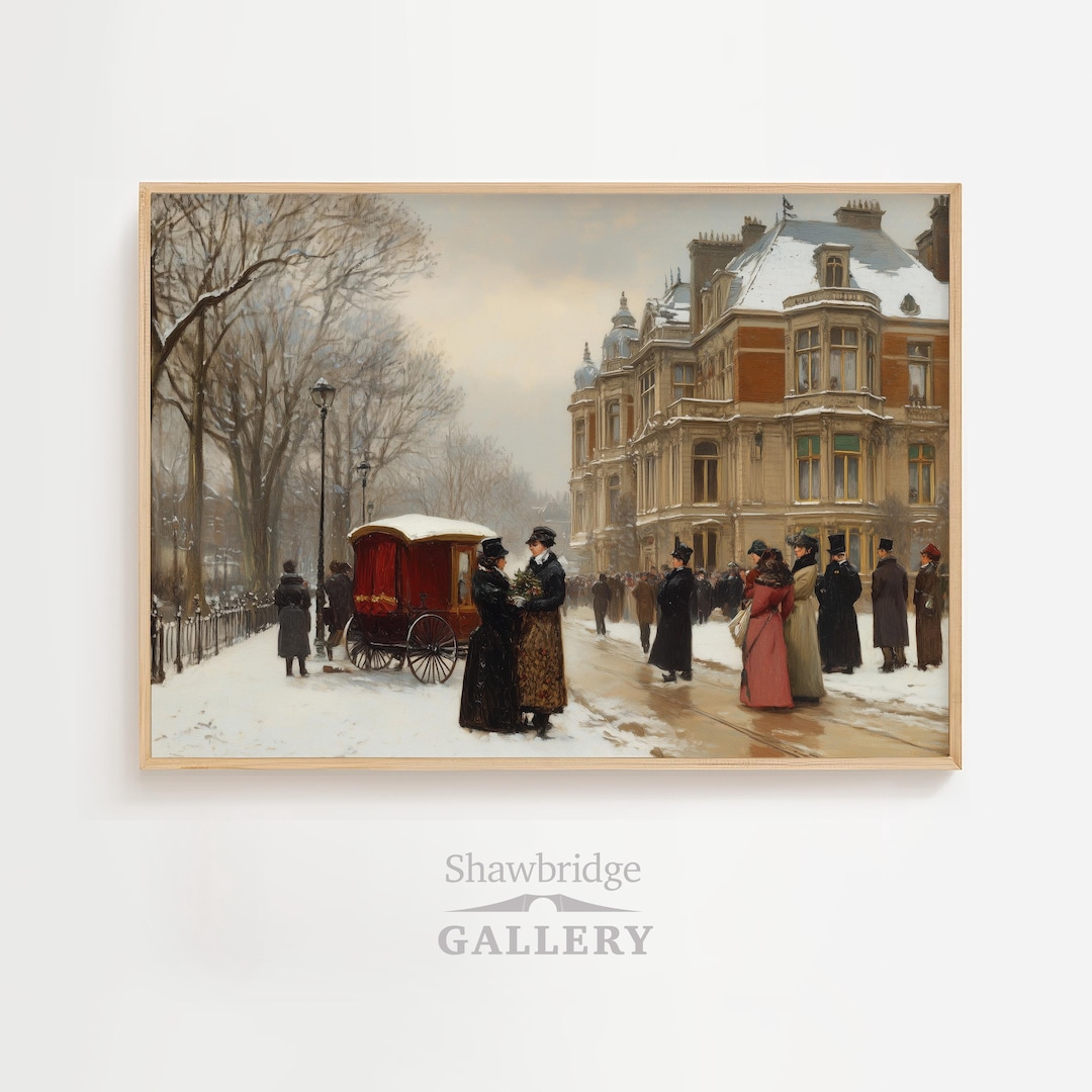 Victorian Winter Street Scene Art Print, Vintage Christmas Wall Art ...