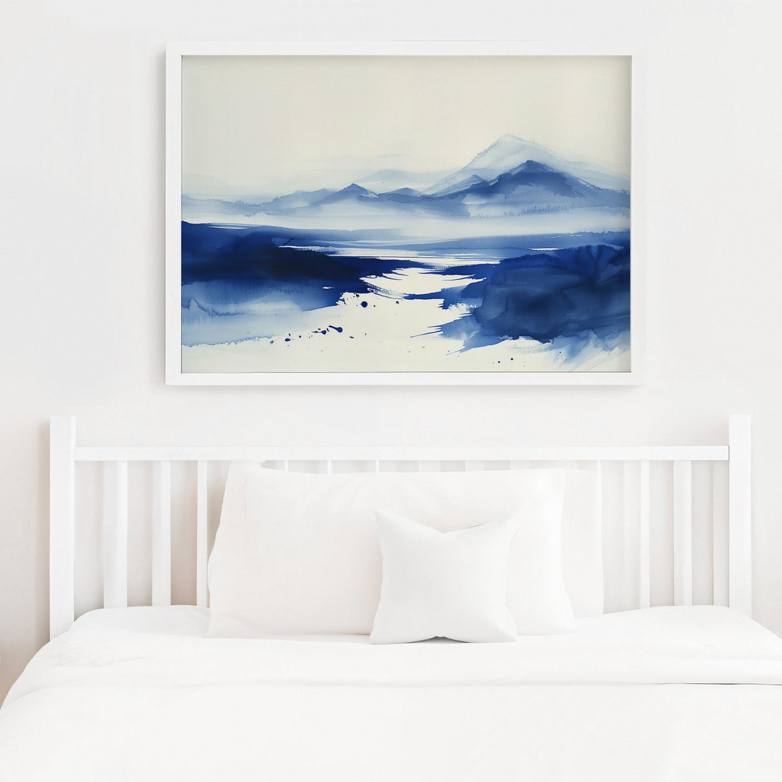 Blue Sumi-e Landscape Wall Art Download - Zen Ink Wash Print Download ...
