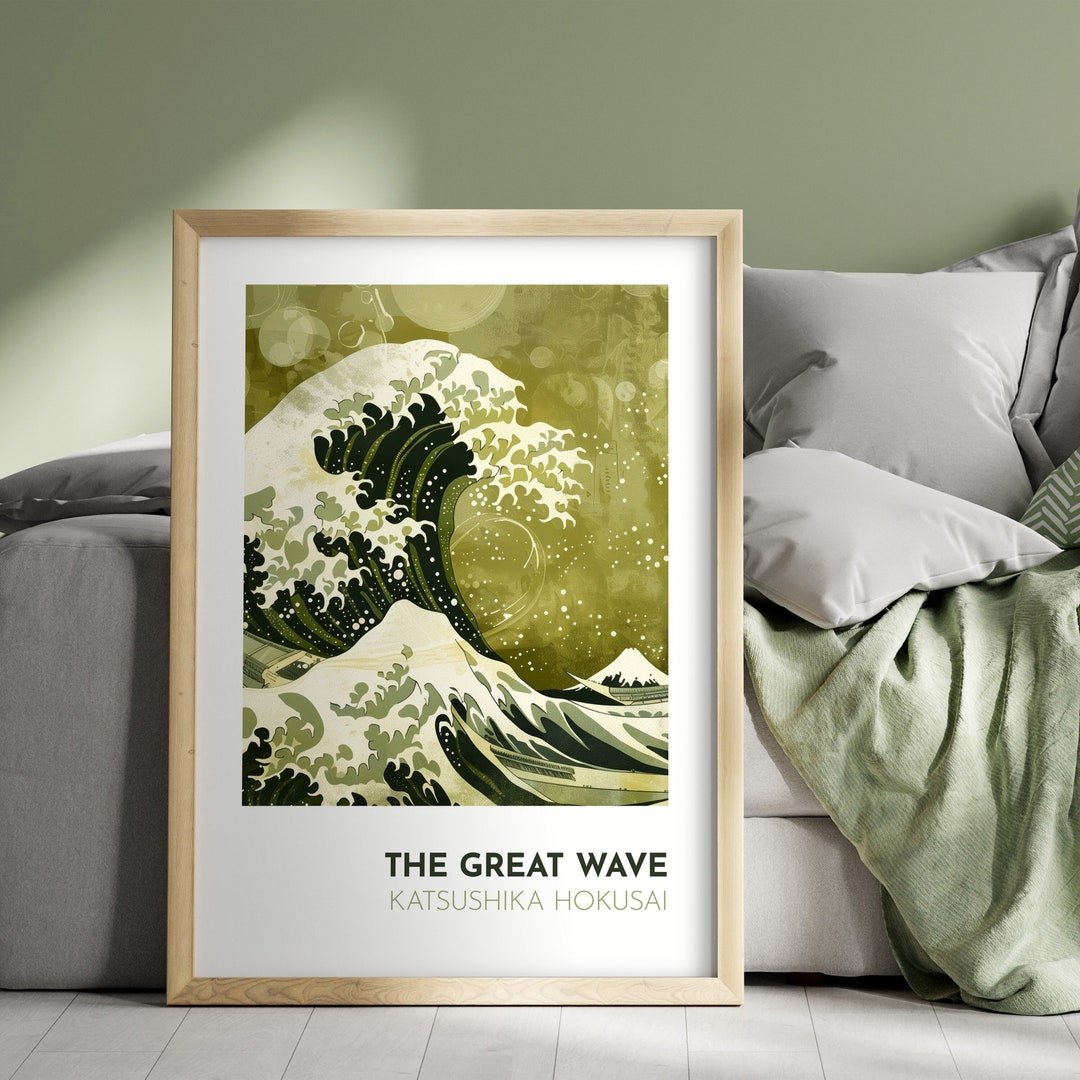 Printable Green the Great Wave Wall Art, Green Hokusai Nature Decor ...