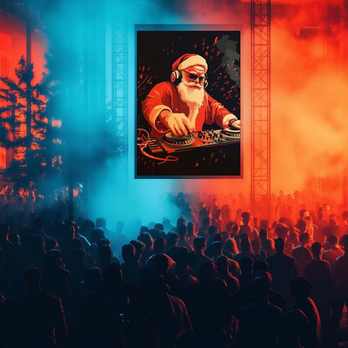DJ Santa Claus Christmas Digital Wall Art Download - Hipster Santa ...