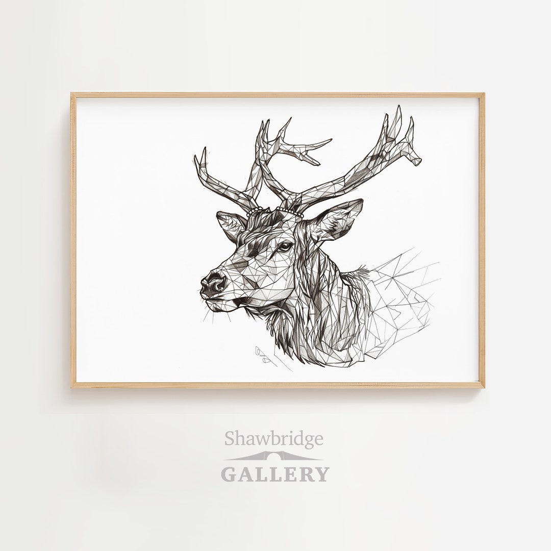 Minimalist Stag: Geometric Black & White Line Art, DIGITAL DOWNLOADABLE ...