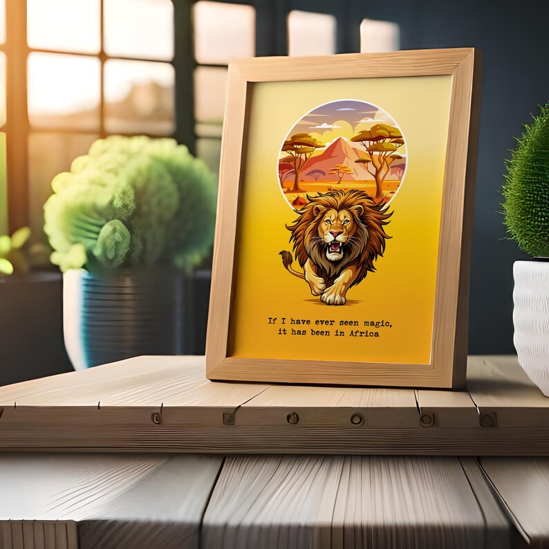 Majestic Lion African Sunset Digital Wall Art Downloadable Safari Quote ...