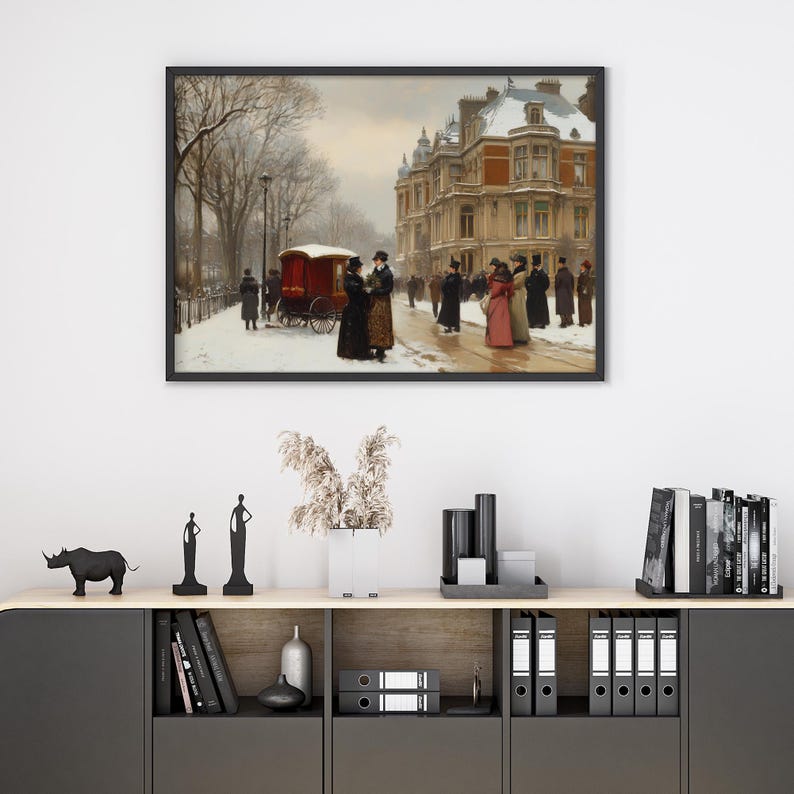 Victorian Winter Street Scene Art Print, Vintage Christmas Wall Art ...