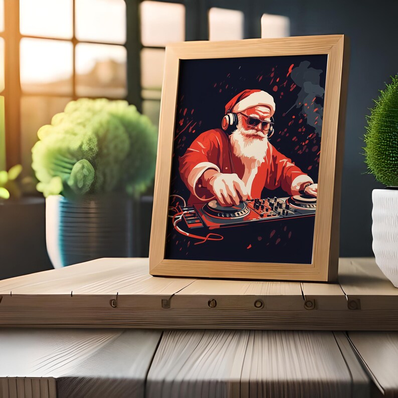 DJ Santa Claus Christmas Digital Wall Art Download - Hipster Santa ...