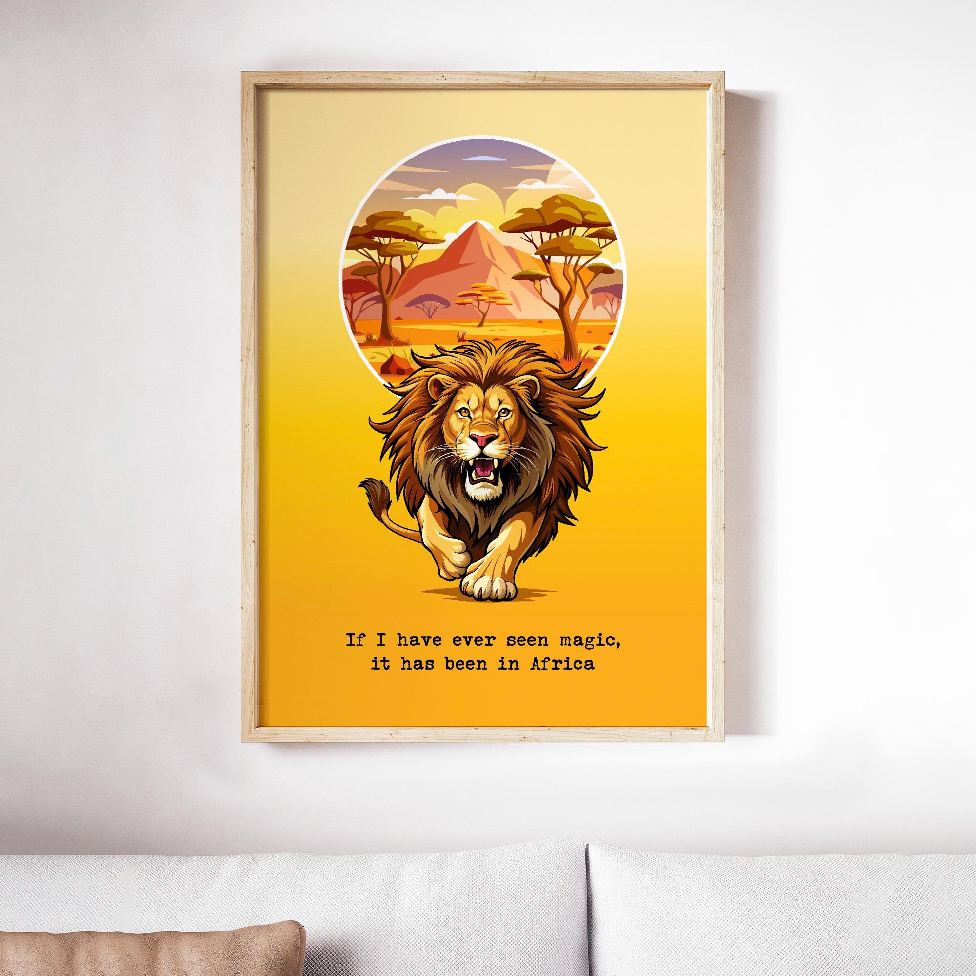 Majestic Lion African Sunset Digital Wall Art Downloadable Safari Quote ...
