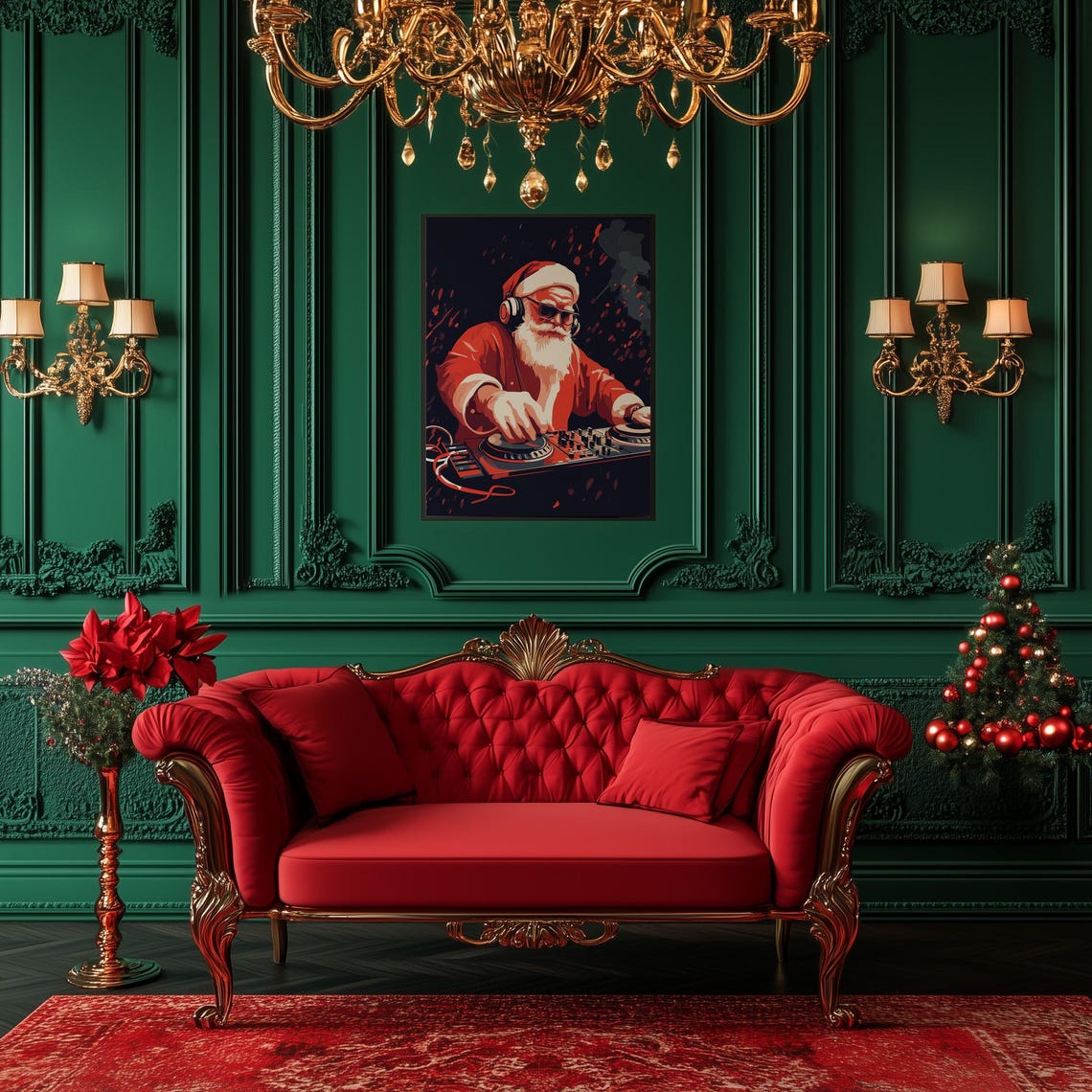 DJ Santa Claus Christmas Digital Wall Art Download - Hipster Santa ...