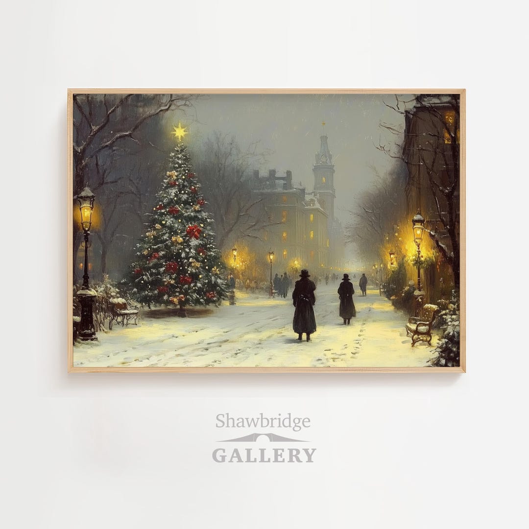 Victorian Christmas Evening Art Print | Snowy City Scene | Gas Lamp ...