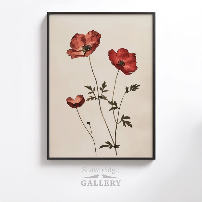 Vintage Poppy Wall Art - Instant Download Retro Print for Home Decor ...