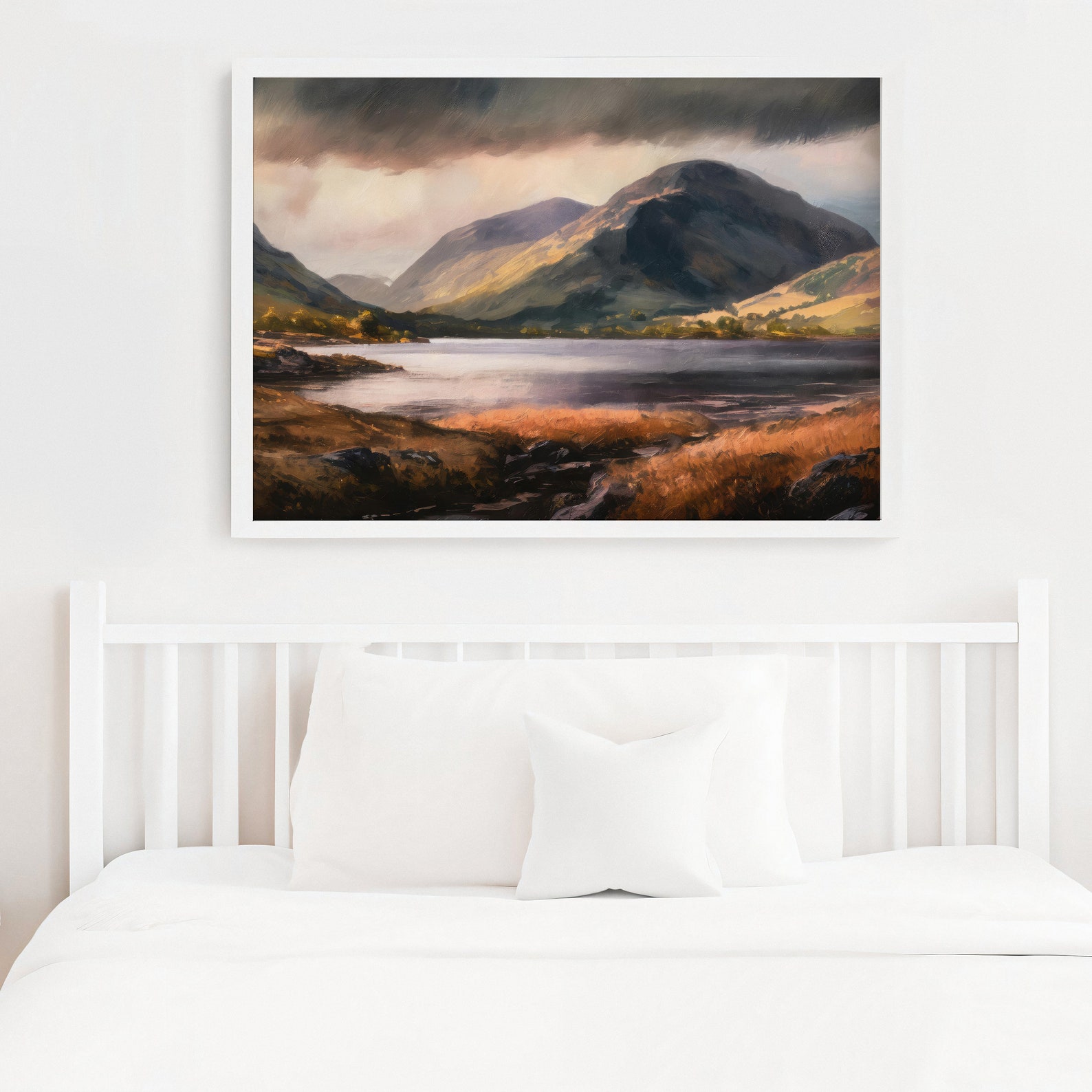 Scottish Highlands Loch Oil Painting Print, Vintage Landscape (digital ...