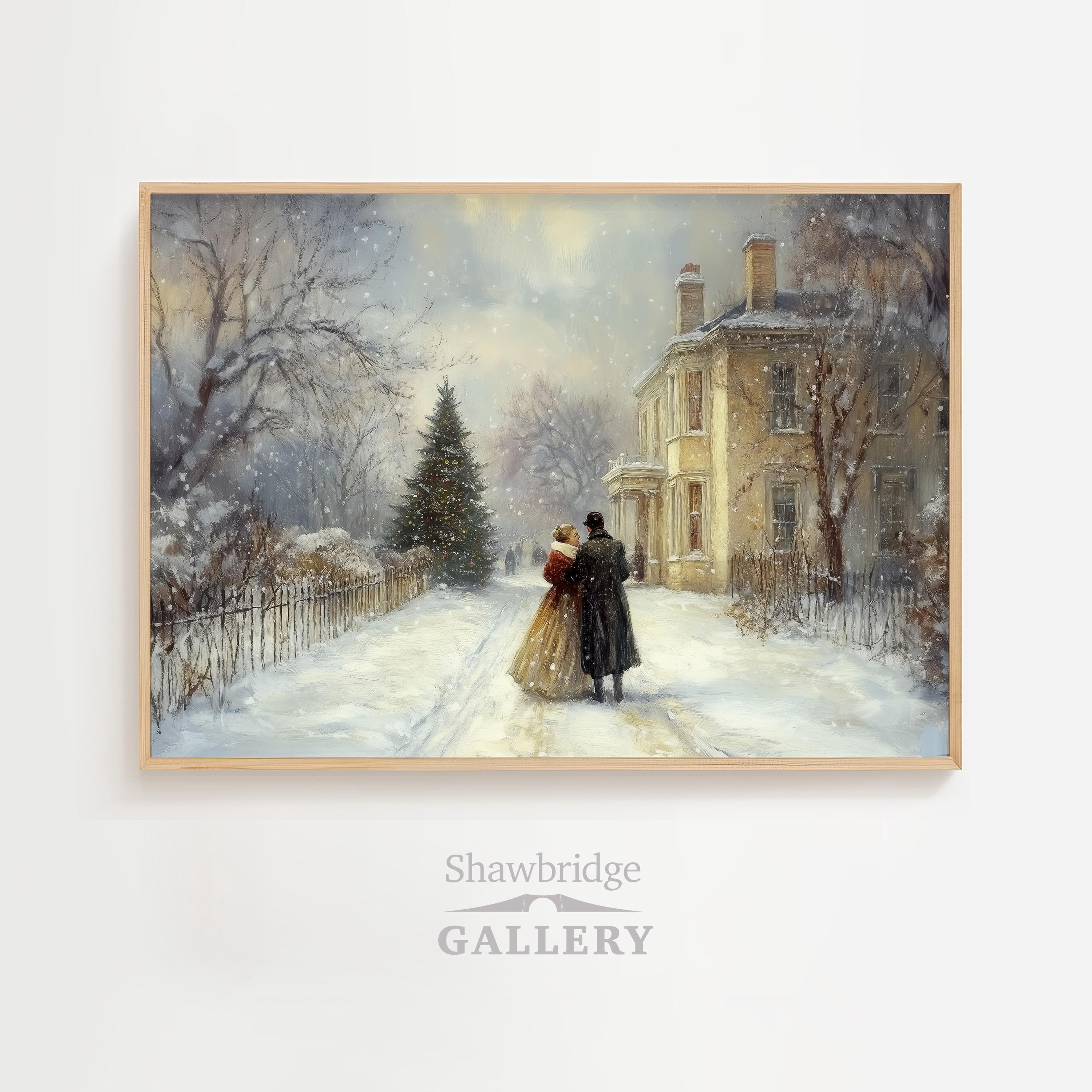 Victorian Winter Romance Wall Art | Vintage Christmas Scene Print ...