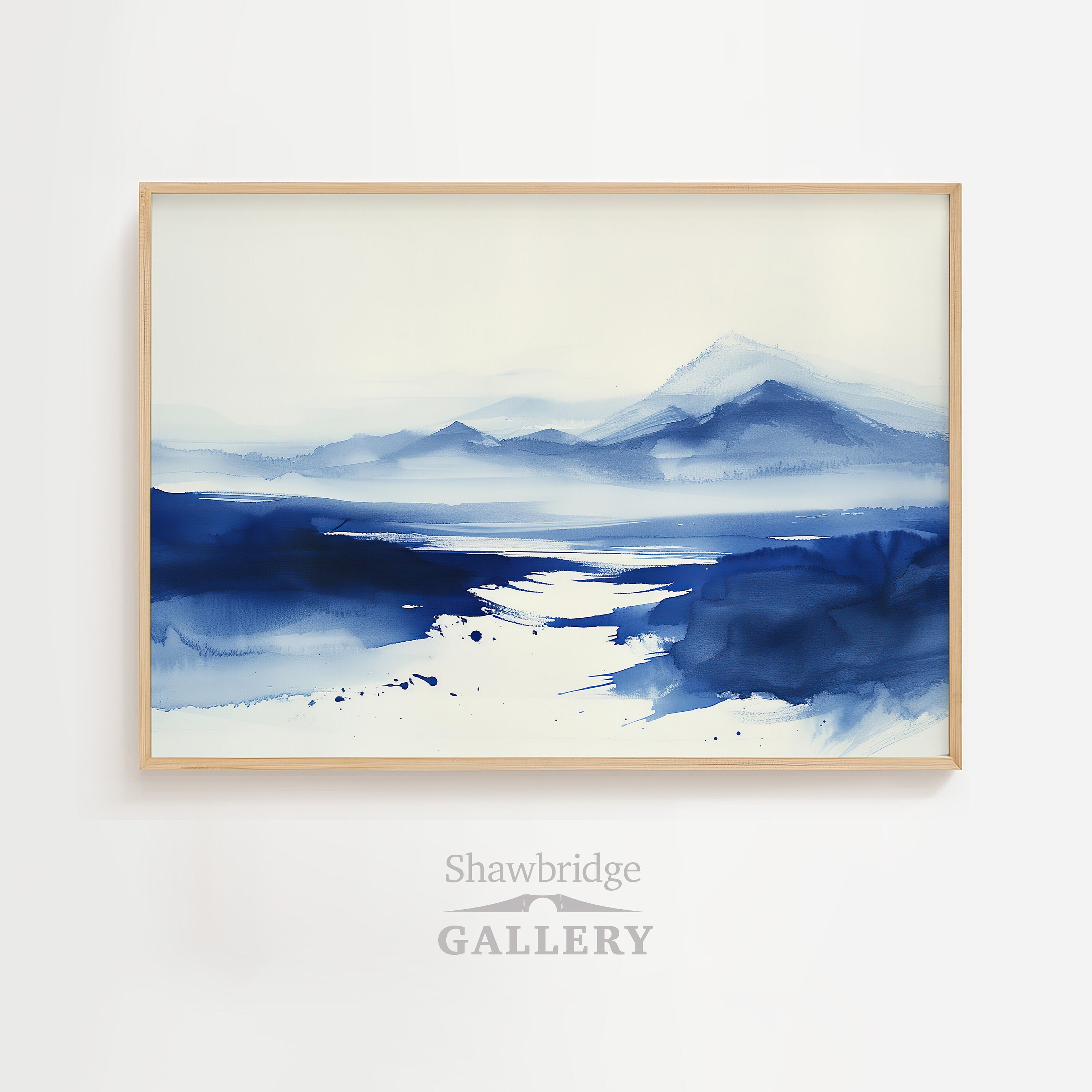Blue Sumi-e Landscape Wall Art Download - Zen Ink Wash Print Download ...