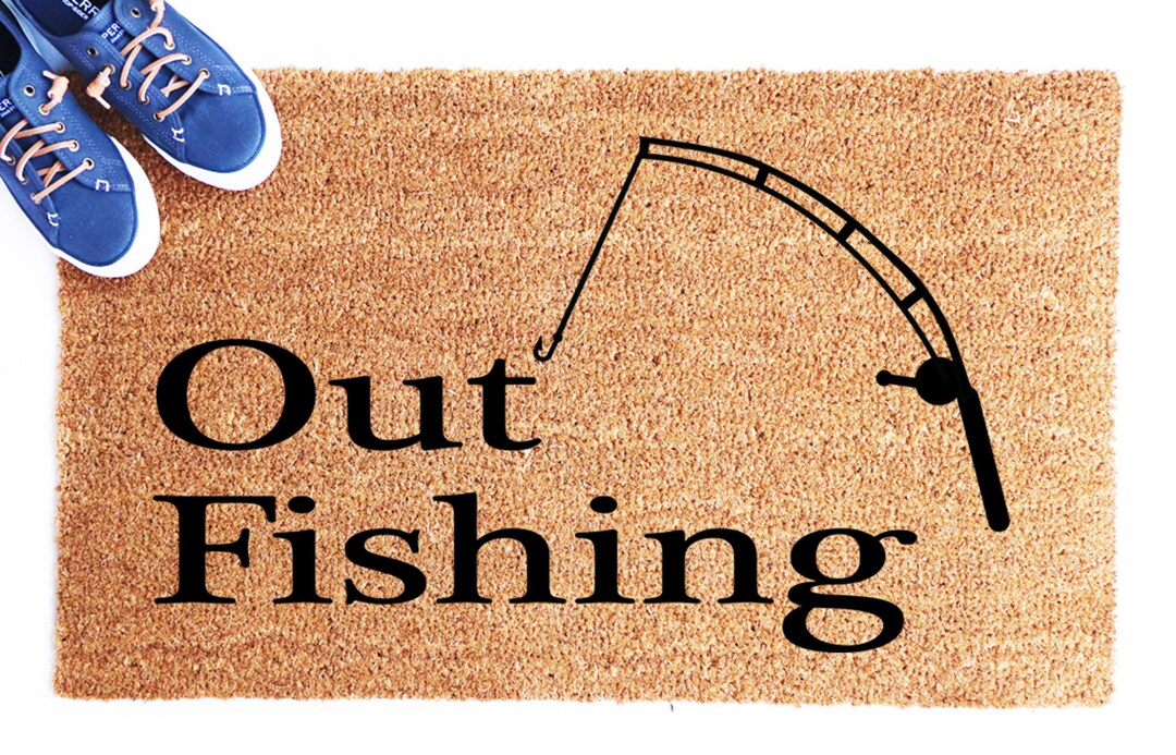Out Fishing Doormat, Fishing Rod, New Home Gift, Welcome Mat, Porch ...