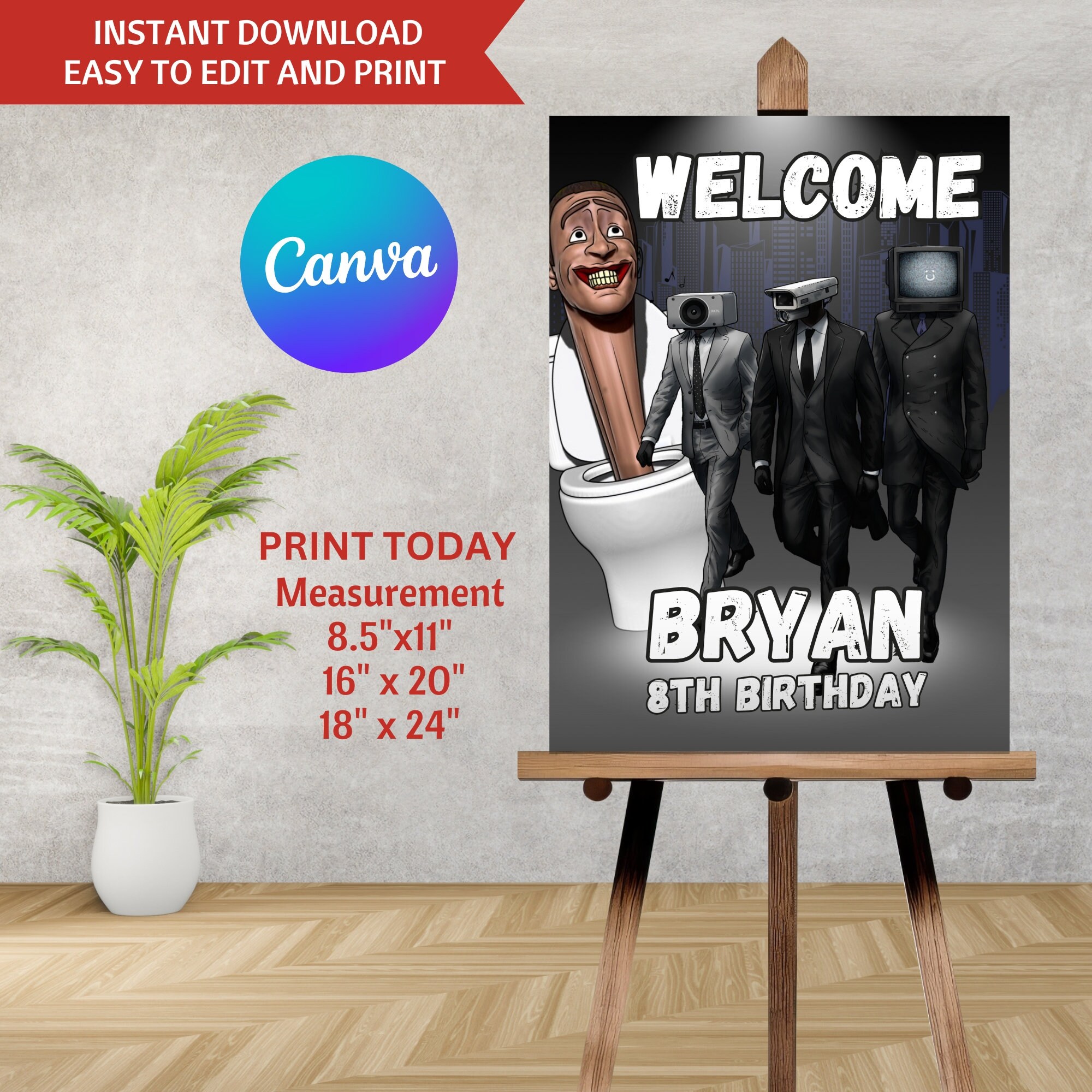 Editable TV Man Welcome Sign, TV Man Birthday Sign, Printable Sign TV ...