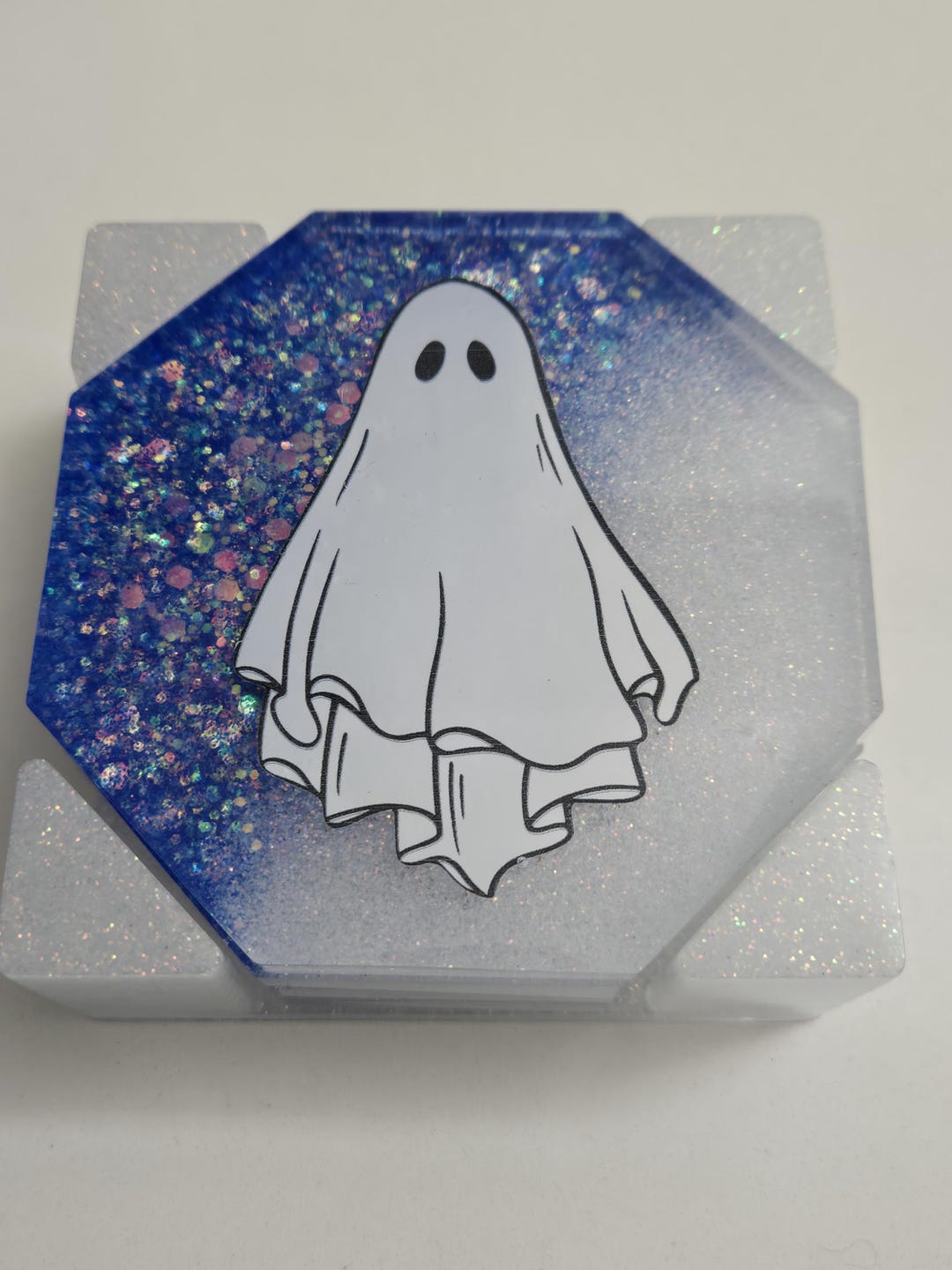 Halloween Coasters, Spooky Season Coasters, Glitter Ghost 5 Piece Set ...