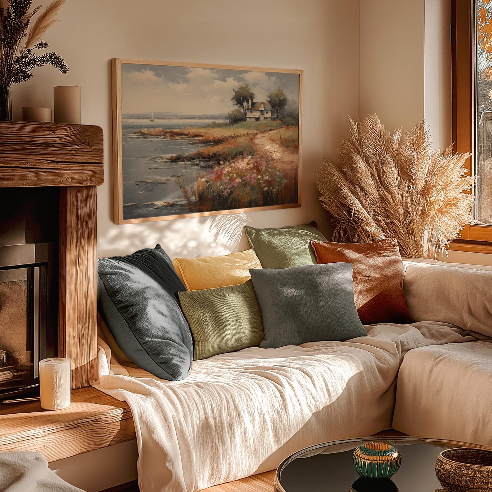 Serene Charming Coastal Cottage Oil Painting With Wildflowers by the ...