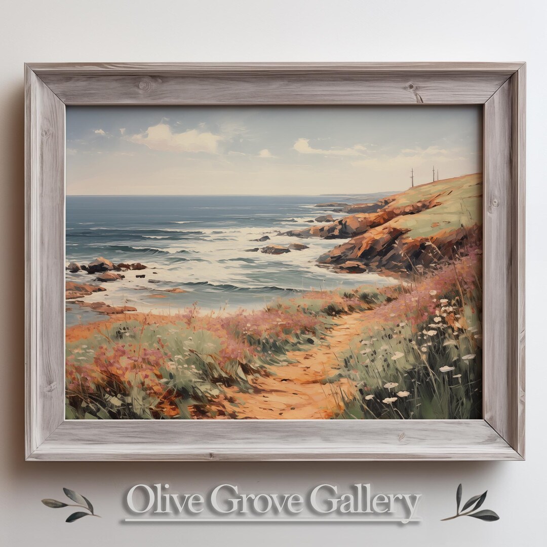 Coastal Landscape Wall Art | Serene Ocean Pathway Painting | Tranquil ...
