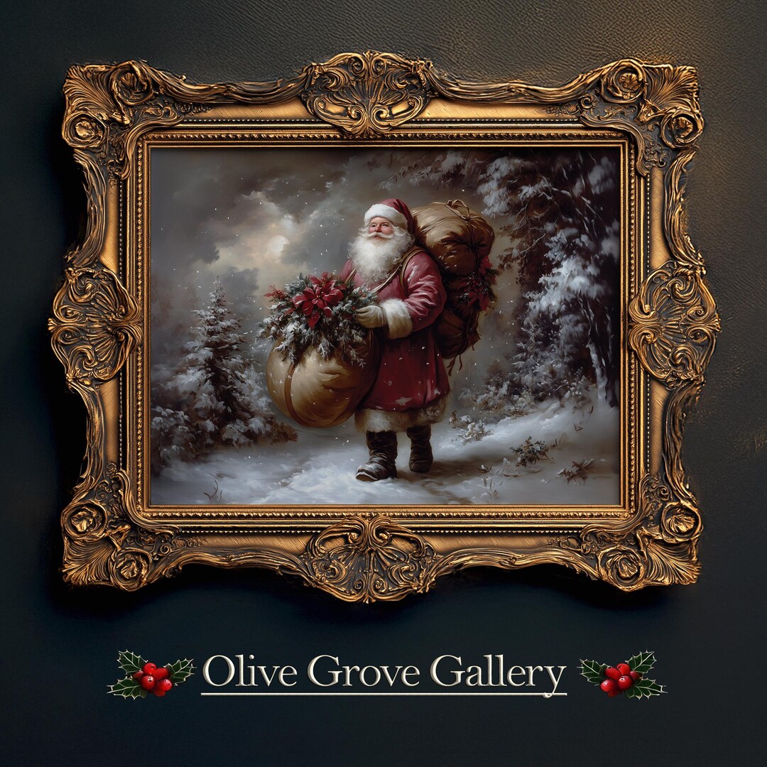 Santa Claus Christmas Wall Art, Festive Holiday Painting, Magical Snowy ...