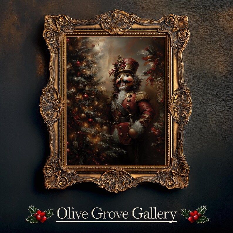 Regal Nutcracker Wall Art, Festive Christmas Tree Painting, Holiday ...