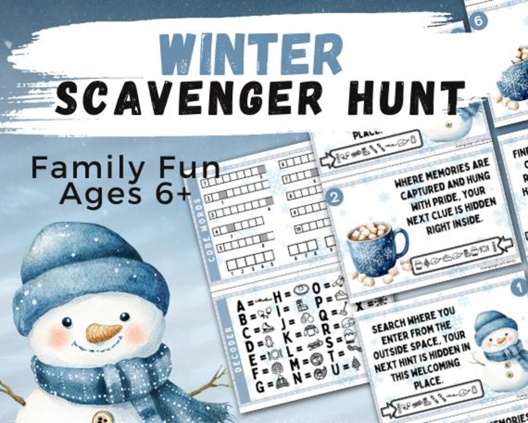 Winter Scavenger Hunt Game for Kids Printable Puzzles, Clues and ...