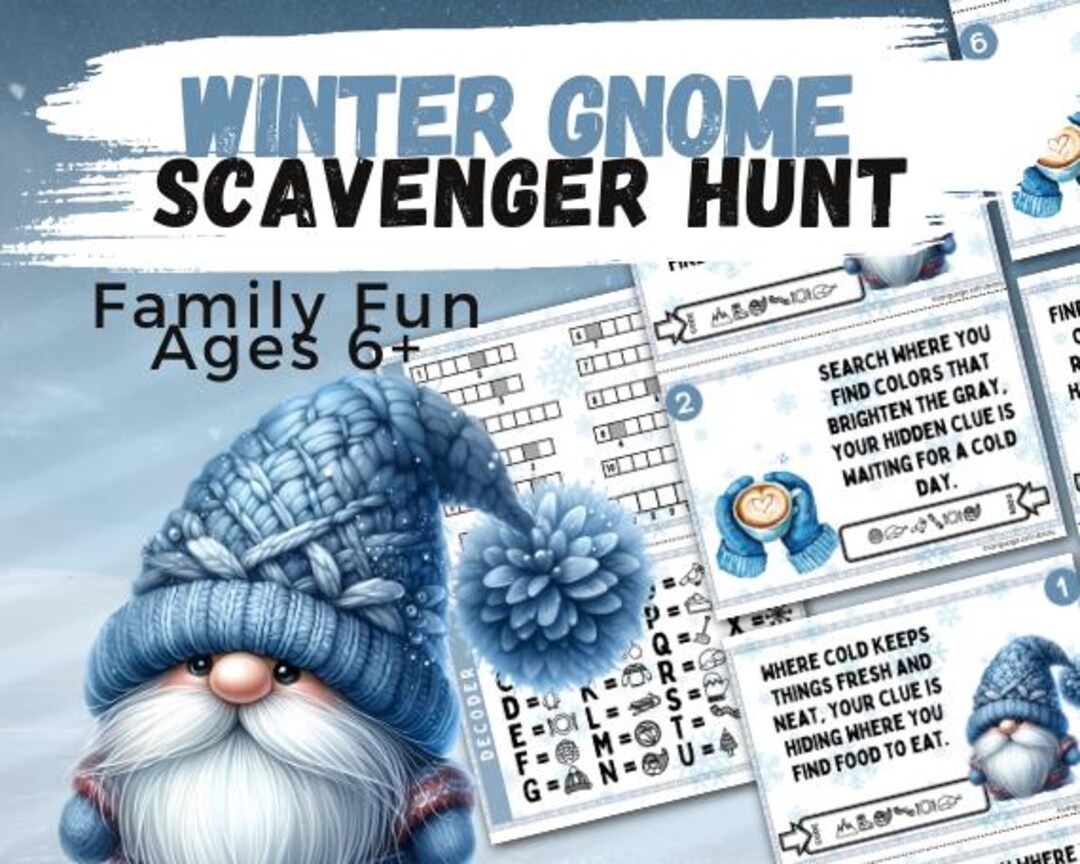 Winter Gnome Scavenger Hunt Game: Printable Riddles & Clues (PDF ...