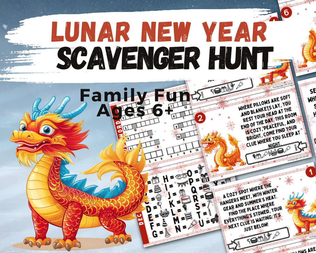 Lunar New Year Scavenger Hunt Kids Printable Puzzles, Clues and Riddles ...
