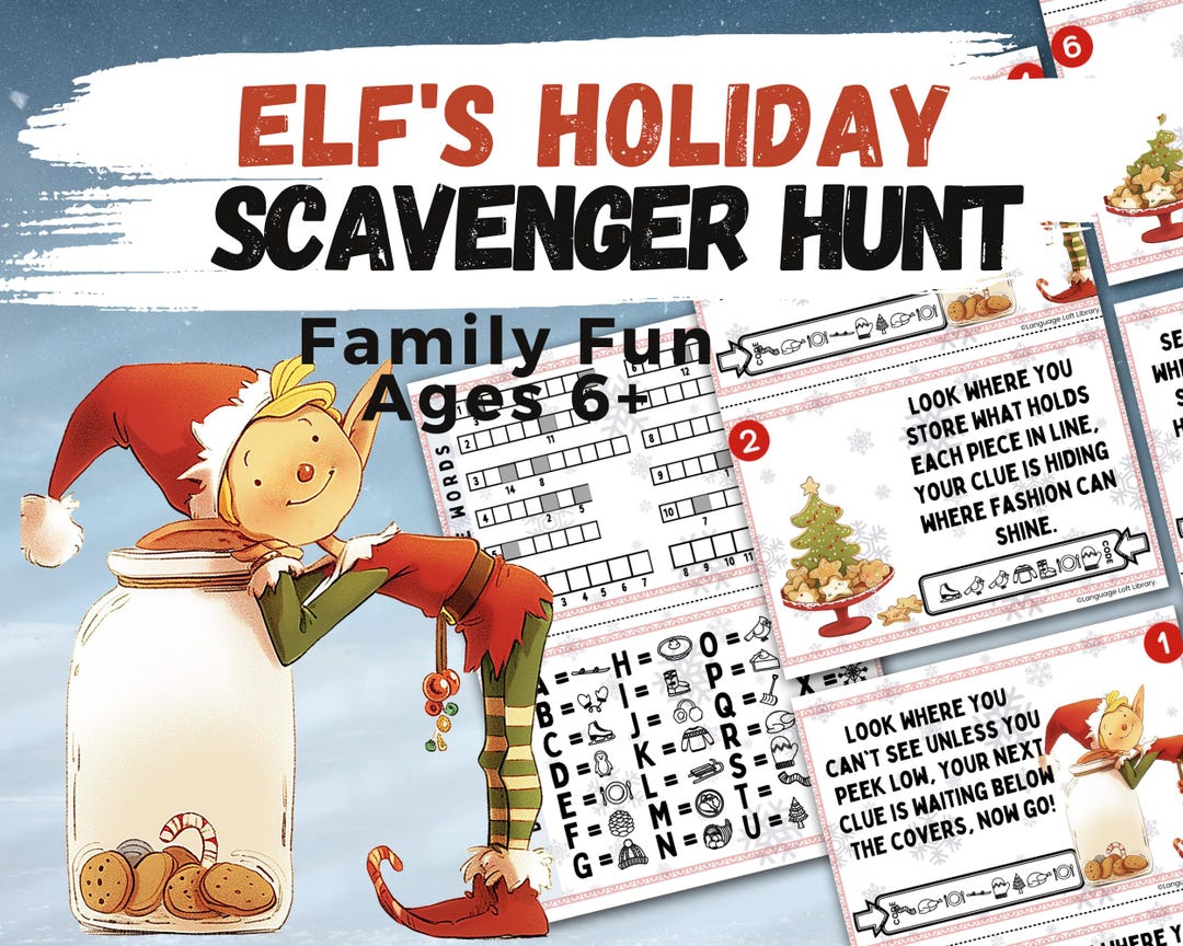 Elf Winter Scavenger Hunt Game for Kids Printable Puzzles, Clues and ...
