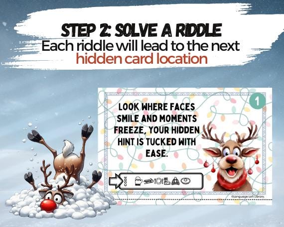 Reindeer Scavenger Hunt Game for Kids Printable Puzzles, Clues and ...