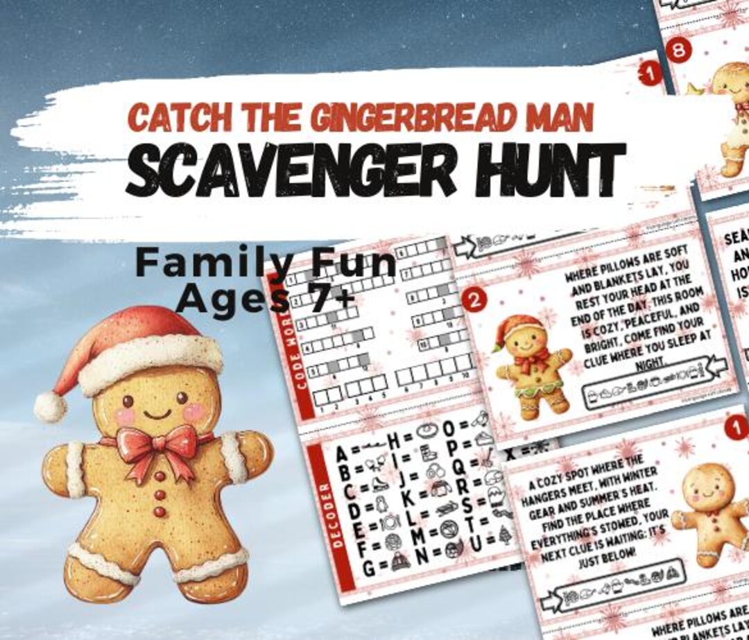 Gingerbread Winter Scavenger Hunt Game for Kids Printable Puzzles ...