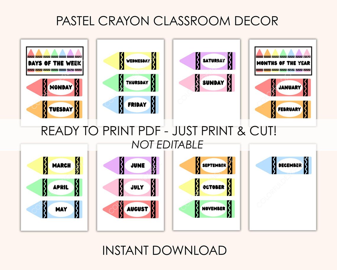 Crayon Days of the Week & Months of the Year PDF – Colorful Classroom ...