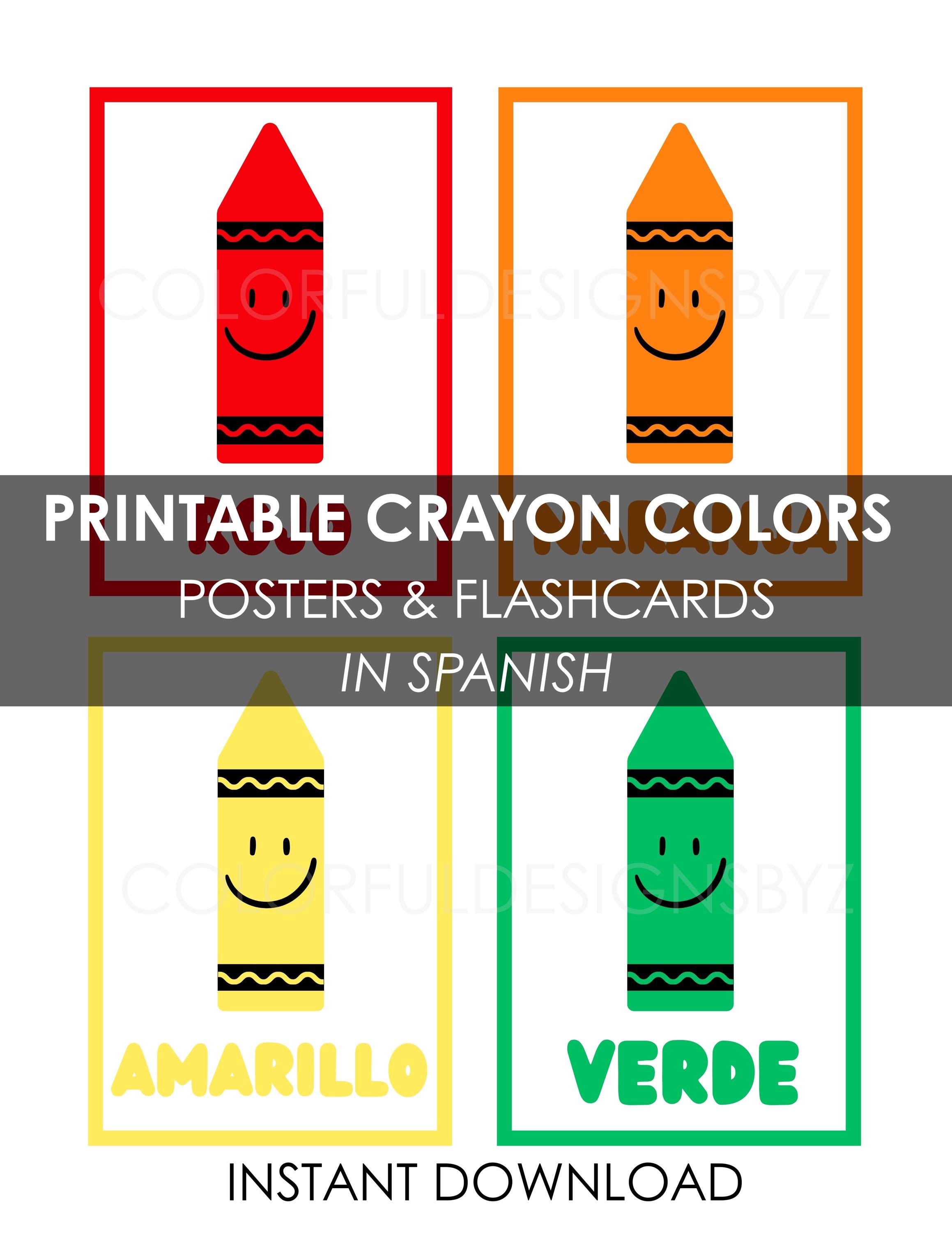 Spanish Colors Crayon Flashcards & Posters | Printable Color ...