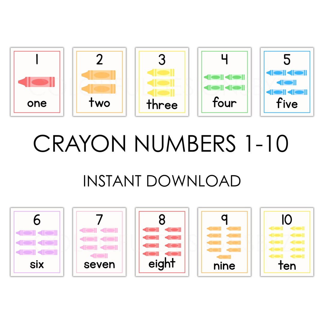 Crayon Number Posters 1–10, Classroom Numbers Decor, Printable PDF - Etsy