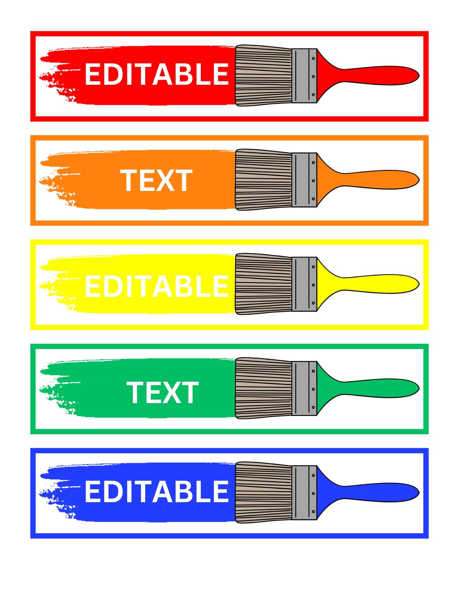Editable Printable Paint Brush Name Tags | Customizable Labels for ...