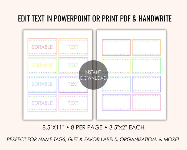 Editable Rainbow Dot Labels + Ready-to-print PDF – 8 Labels per Page ...