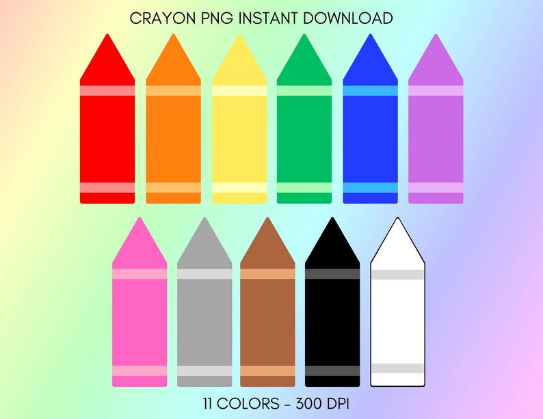 Colorful Crayon Clipart PNG Set – 11 Colors – Instant Digital Download ...