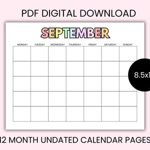 Pastel Calendar Printable PDF | Rainbow Monthly Calendar | Sunday ...