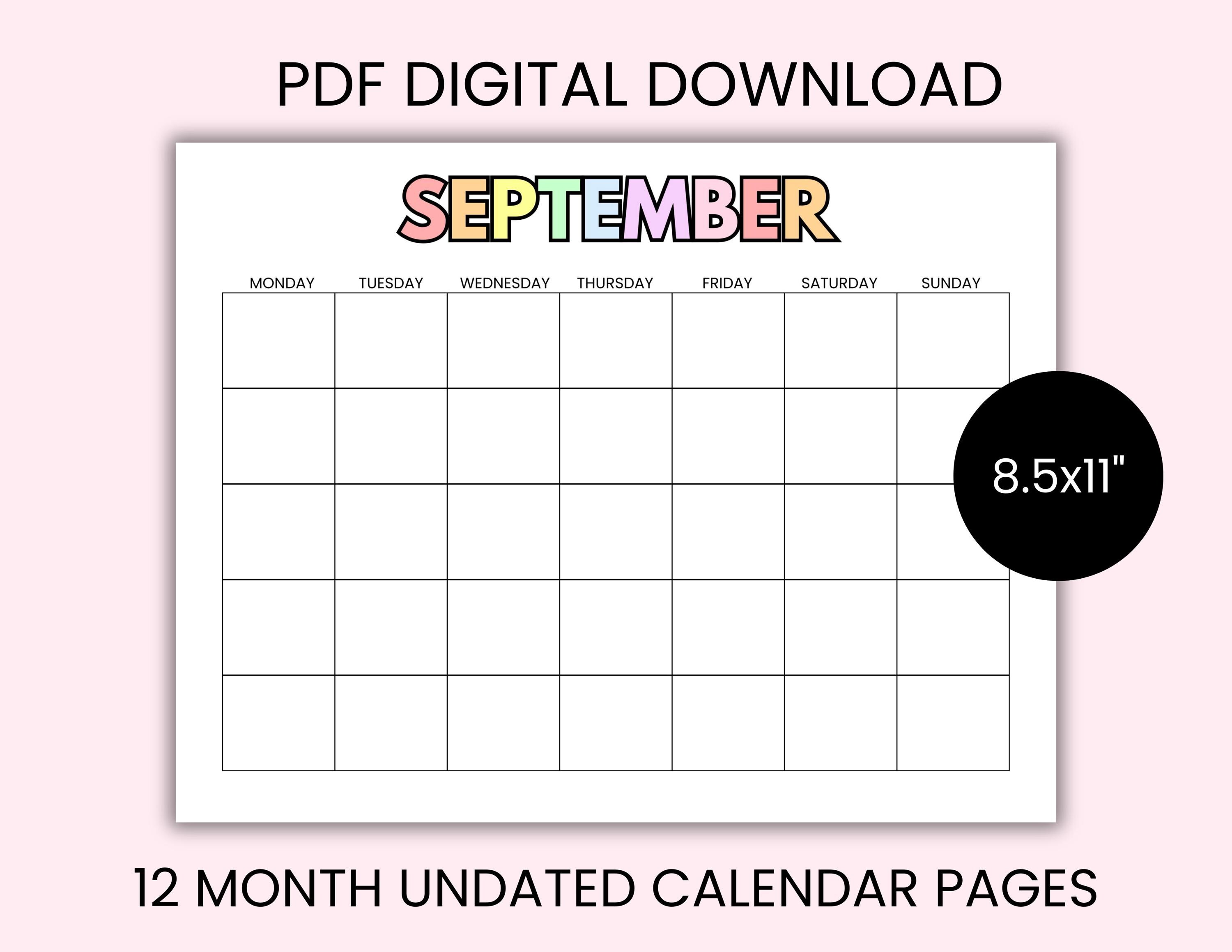 Pastel Calendar Printable PDF | Rainbow Monthly Calendar | Sunday ...