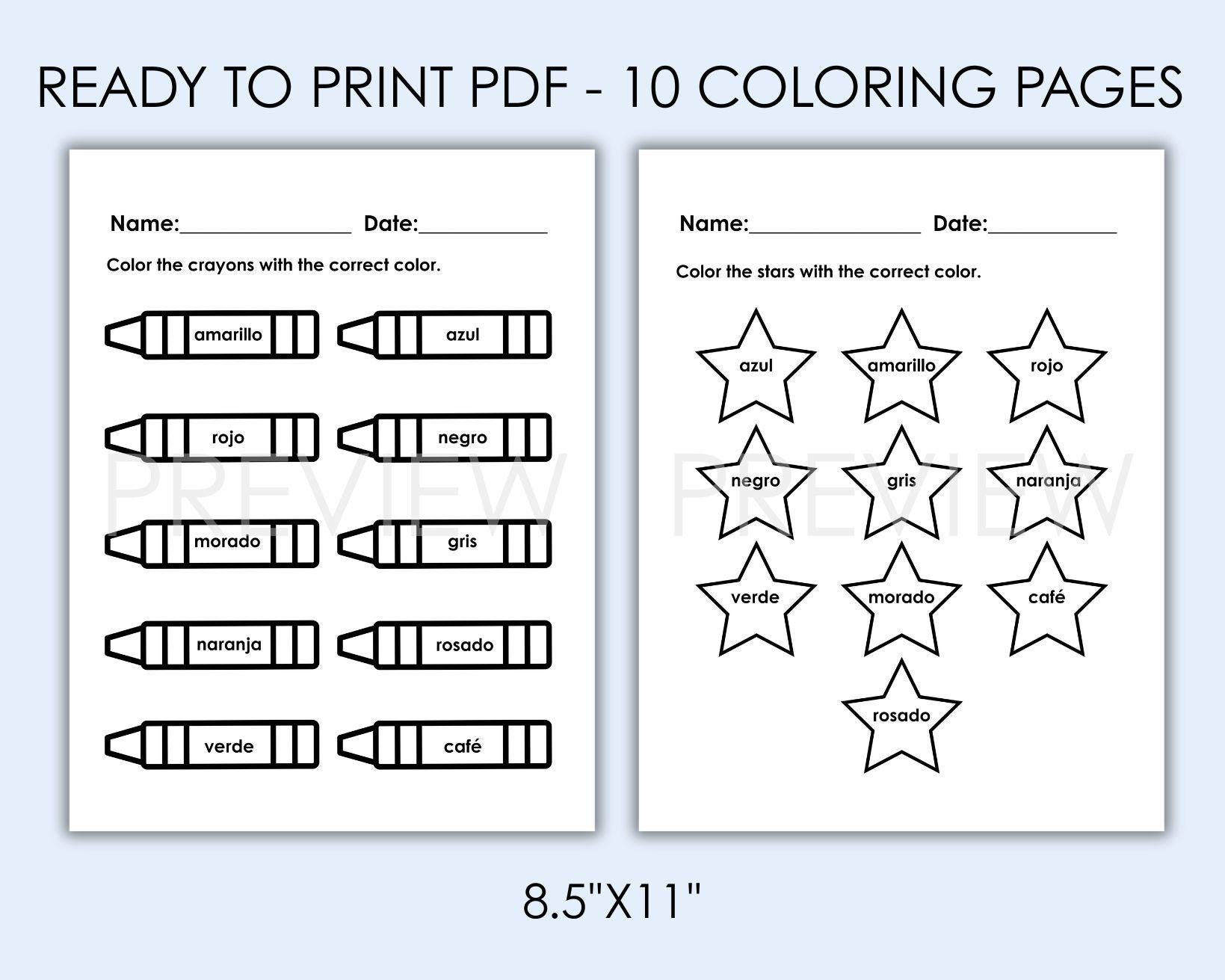 Spanish Colors Coloring Pages for Kids | 10 Printable Activity Pages ...
