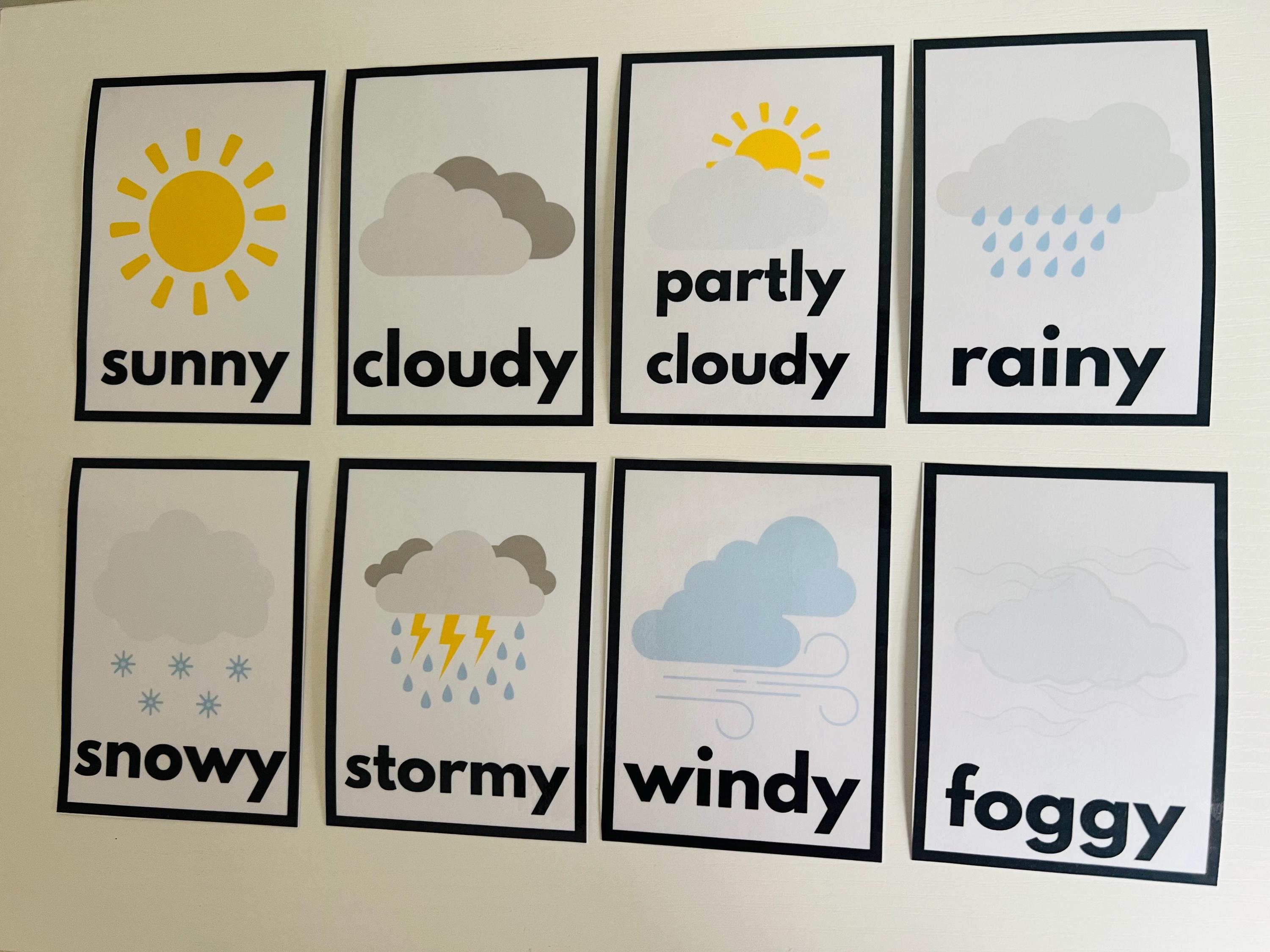 PRINTABLE 8 Weather Flashcards Great for Toddlers and Kids 2 Page PDF ...