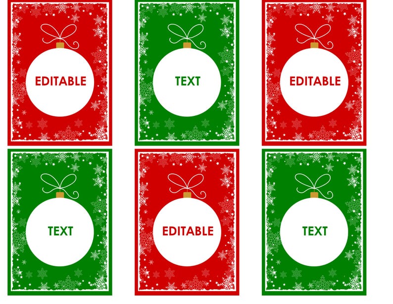Editable Printable Christmas Ornament Gift Tags & Labels Instant ...