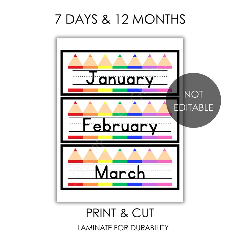 Printable Days of the Week & Months of the Year Cards |colorful Colored ...