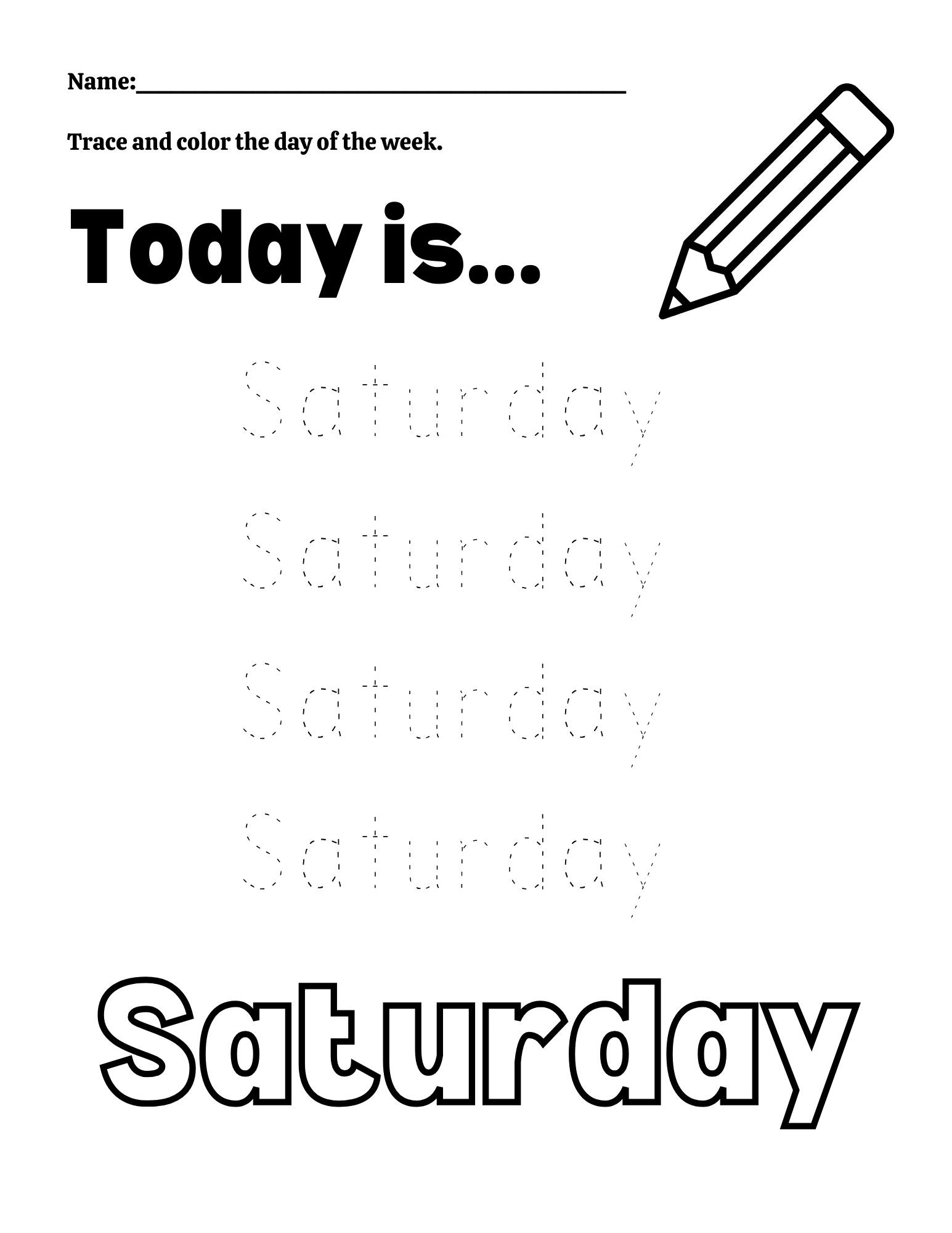 Printable Days of the Week Tracing Pages Great for Preschool ...