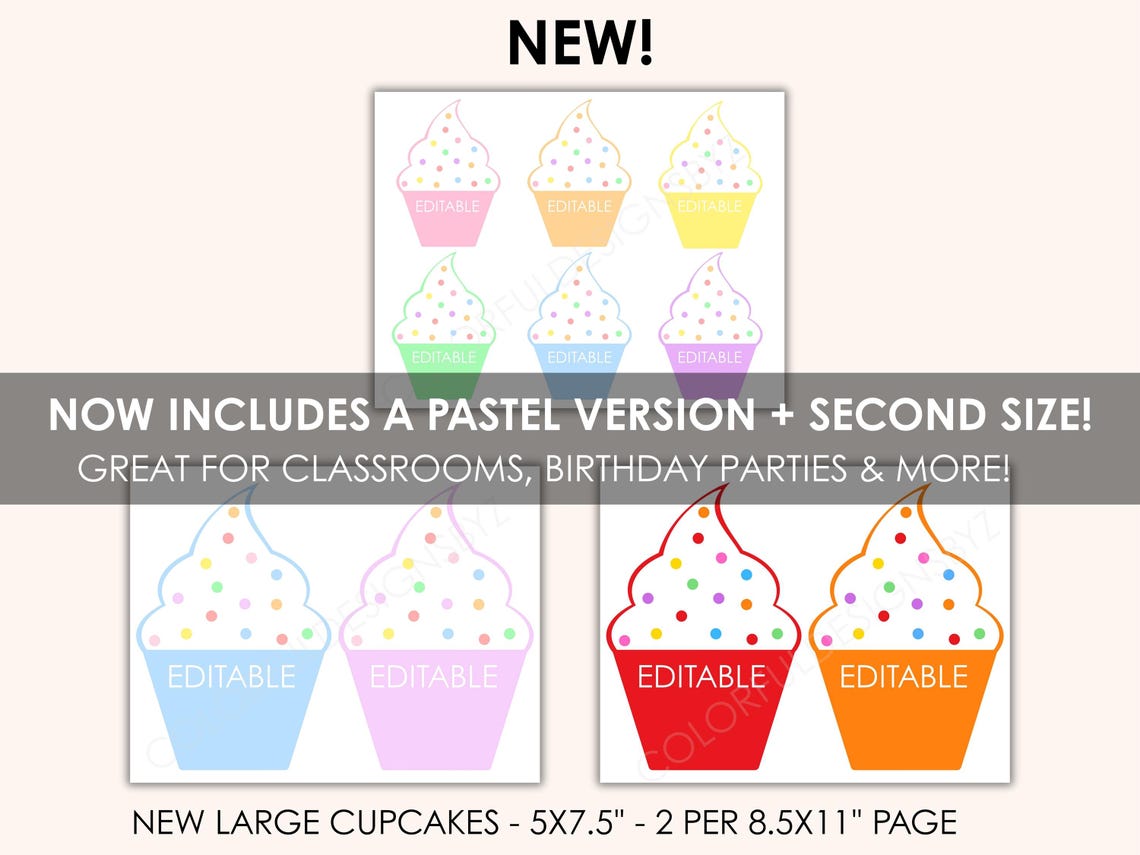 Cupcake Labels - Editable Printable Birthday Party Decor, Party Favor ...