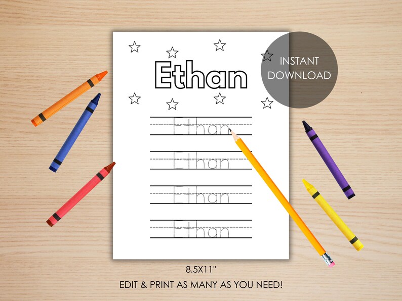 Editable Name Tracing Worksheet Canva Template | Personalized ...