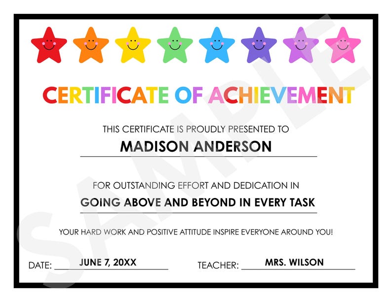 Editable Certificate for Students | Rainbow Star Award | Printable ...