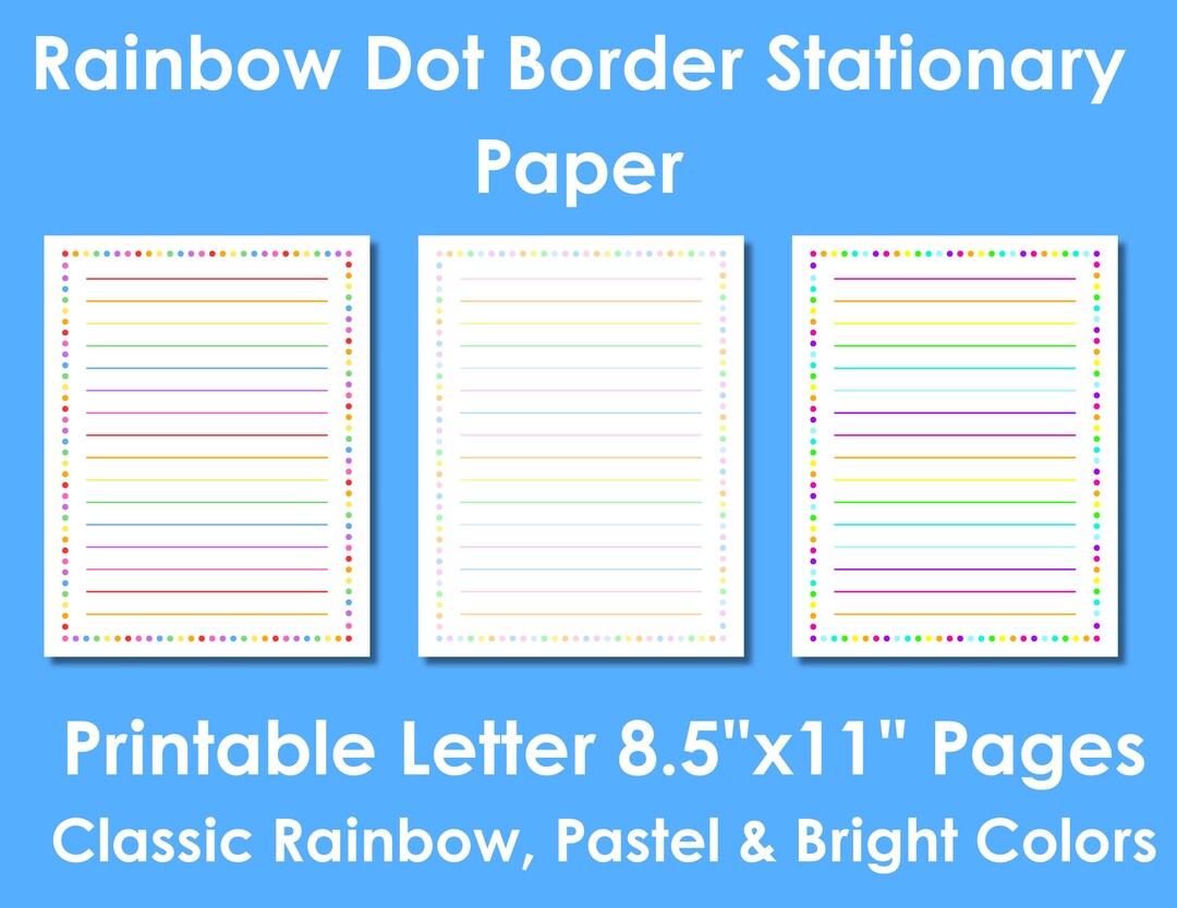 Printable Rainbow Dot Stationery Paper Pastel, Bright, and Classic Lined & Unlined Writing Paper ...