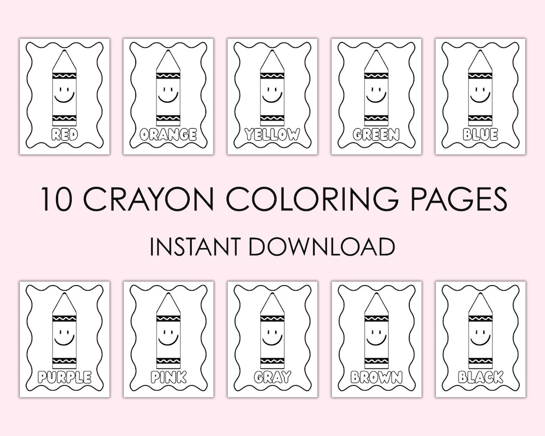 Crayon Coloring Pages for Kids - 10 Colors Printable PDF, 8.5"x11 ...