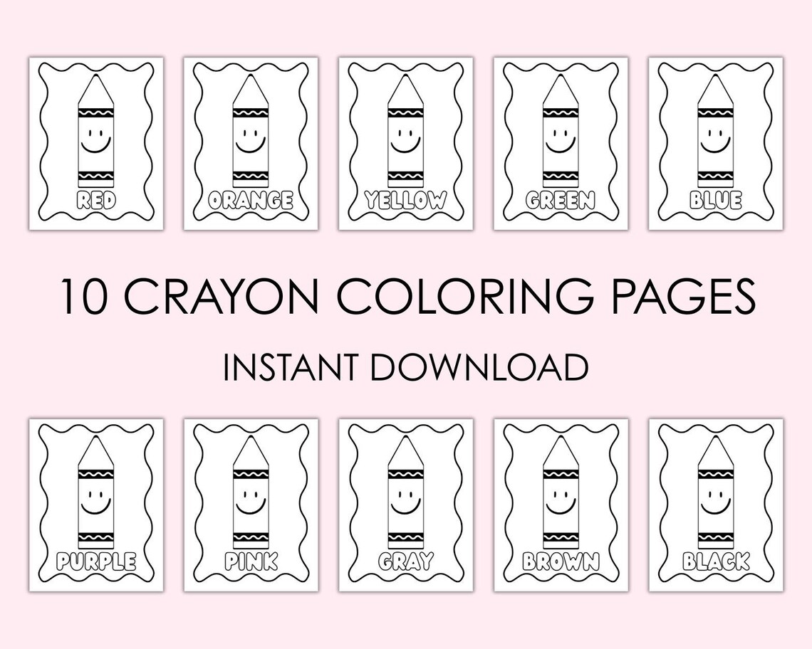 Crayon Coloring Pages for Kids - 10 Colors Printable PDF, 8.5"x11 ...