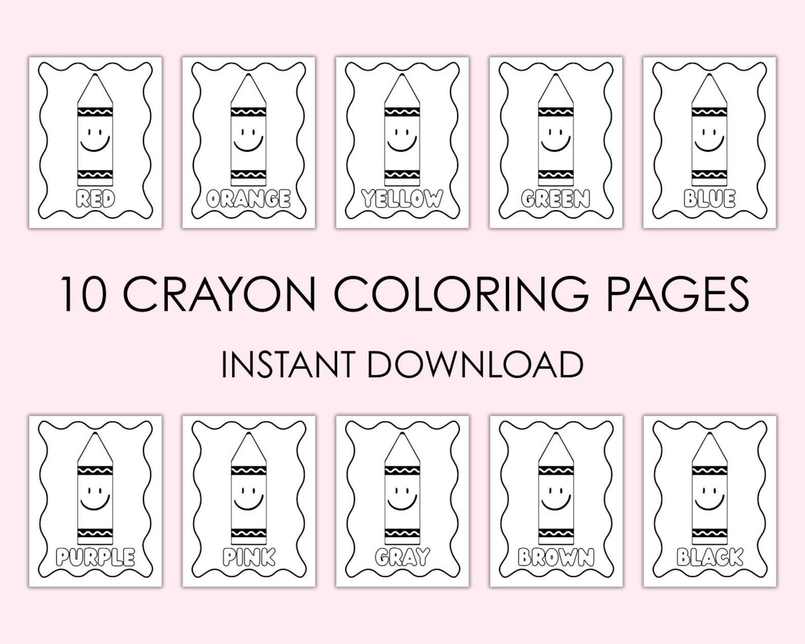 Crayon Coloring Pages for Kids - 10 Colors Printable PDF, 8.5"x11 ...